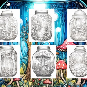 50 Enchanted Forest Jar Coloring Pages - Adult and Kids Coloring Book ...