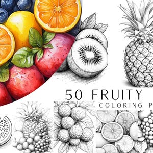 75 Fruity Coloring Pages - Adult and Kids Coloring Book, Fruit Coloring ...
