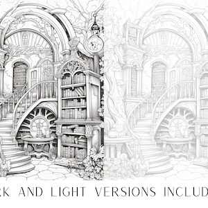 50 Enchanted Library Coloring Pages - Adult and Kids Coloring Book ...