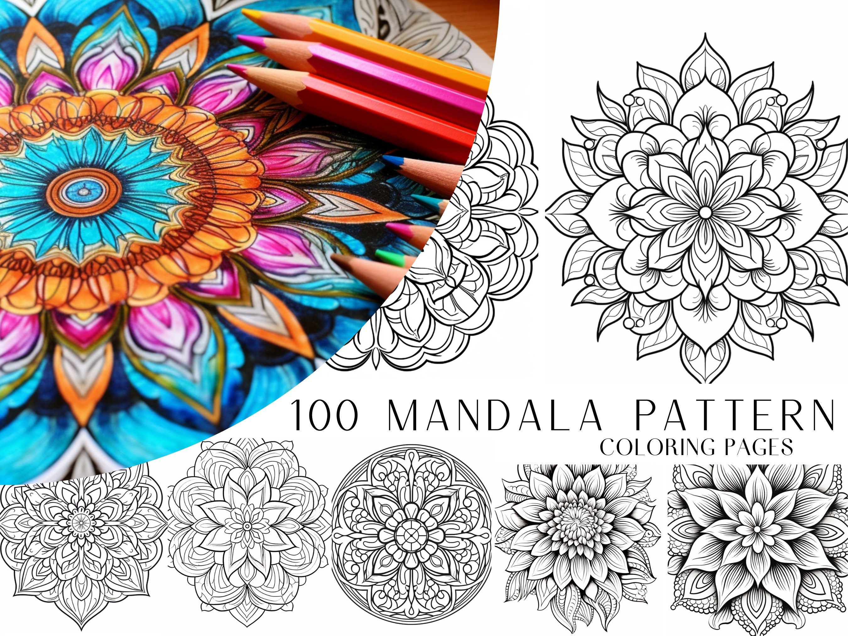 100 Mandala Coloring Pages, Intricate Mandala Patterns, Adult Coloring ...