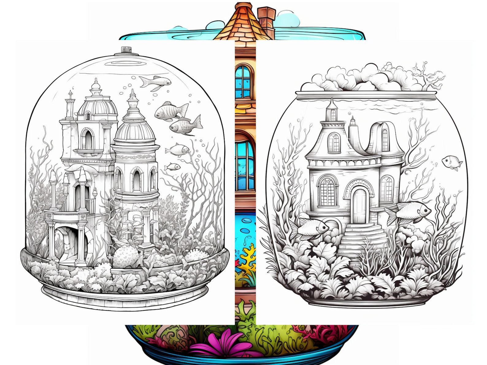 25 Fishtank House Coloring Pages Adults and Kids Coloring - Etsy