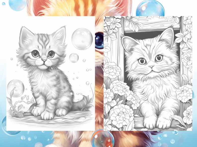 25 Adorable Cat Coloring Pages Adult and Kids Coloring Book, Animal ...