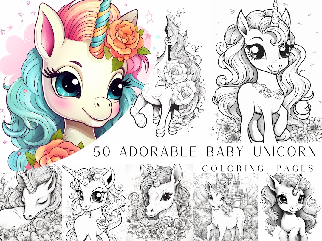 50 Adorable Baby Unicorn Coloring Pages - Adult and Kids Coloring Book ...