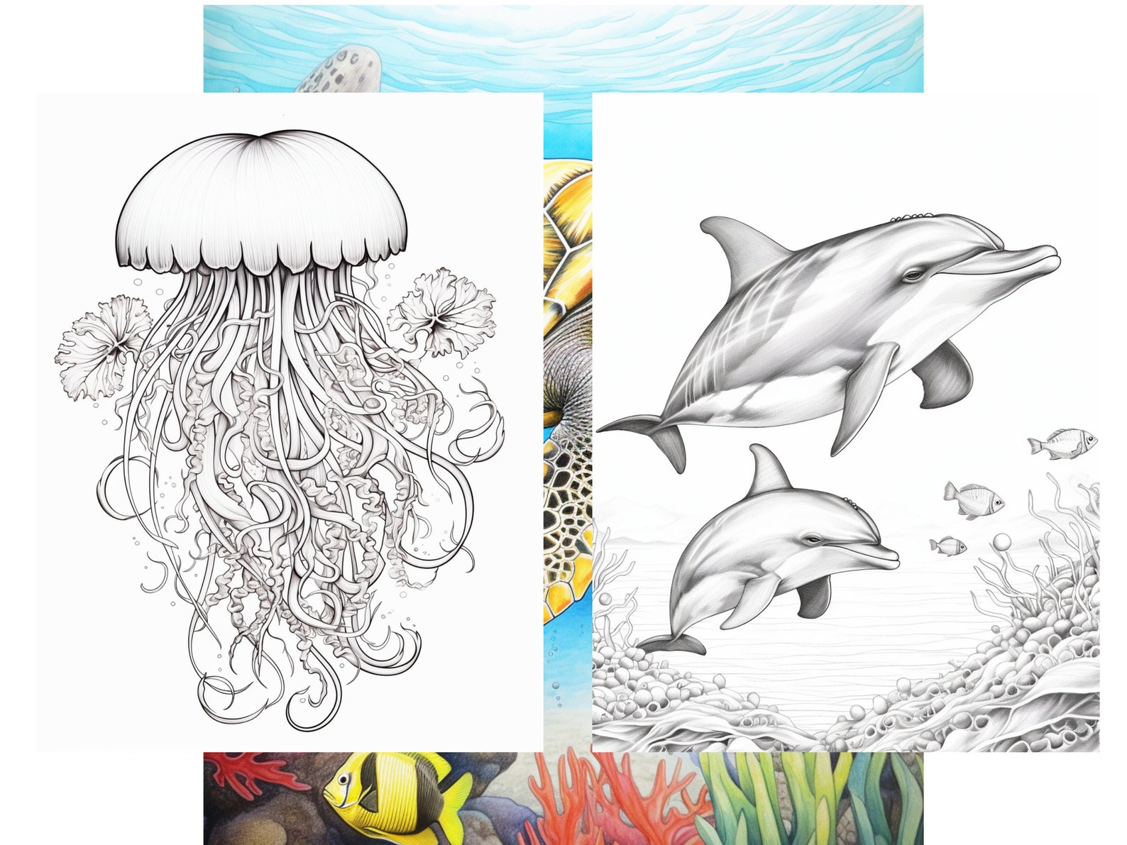 50 Sea Creature Coloring Pages - Adult and Kids Coloring Book, Ocean ...