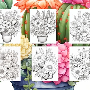25 Floral Cactus and Succulent Coloring Pages - Adult Coloring Book ...
