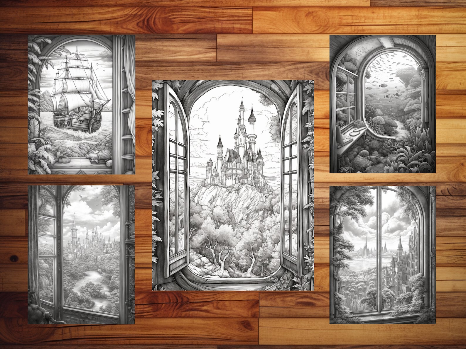 100 Windows to Another World Coloring Book - Adult Coloring Pages ...