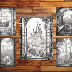 100 Windows to Another World Coloring Book - Adult Coloring Pages ...