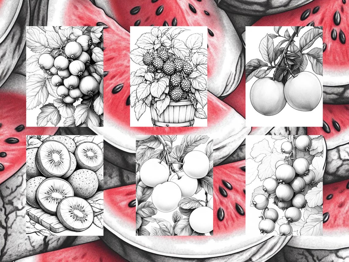 75 Fruity Coloring Pages - Adult and Kids Coloring Book, Fruit Coloring ...