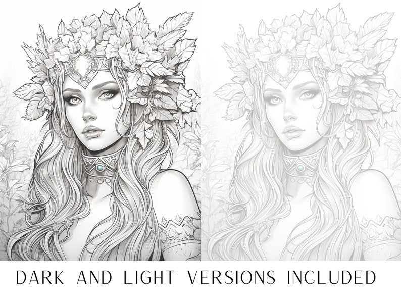 25 Fantasy Elf Druid Girl Coloring Pages Adult and Kids - Etsy