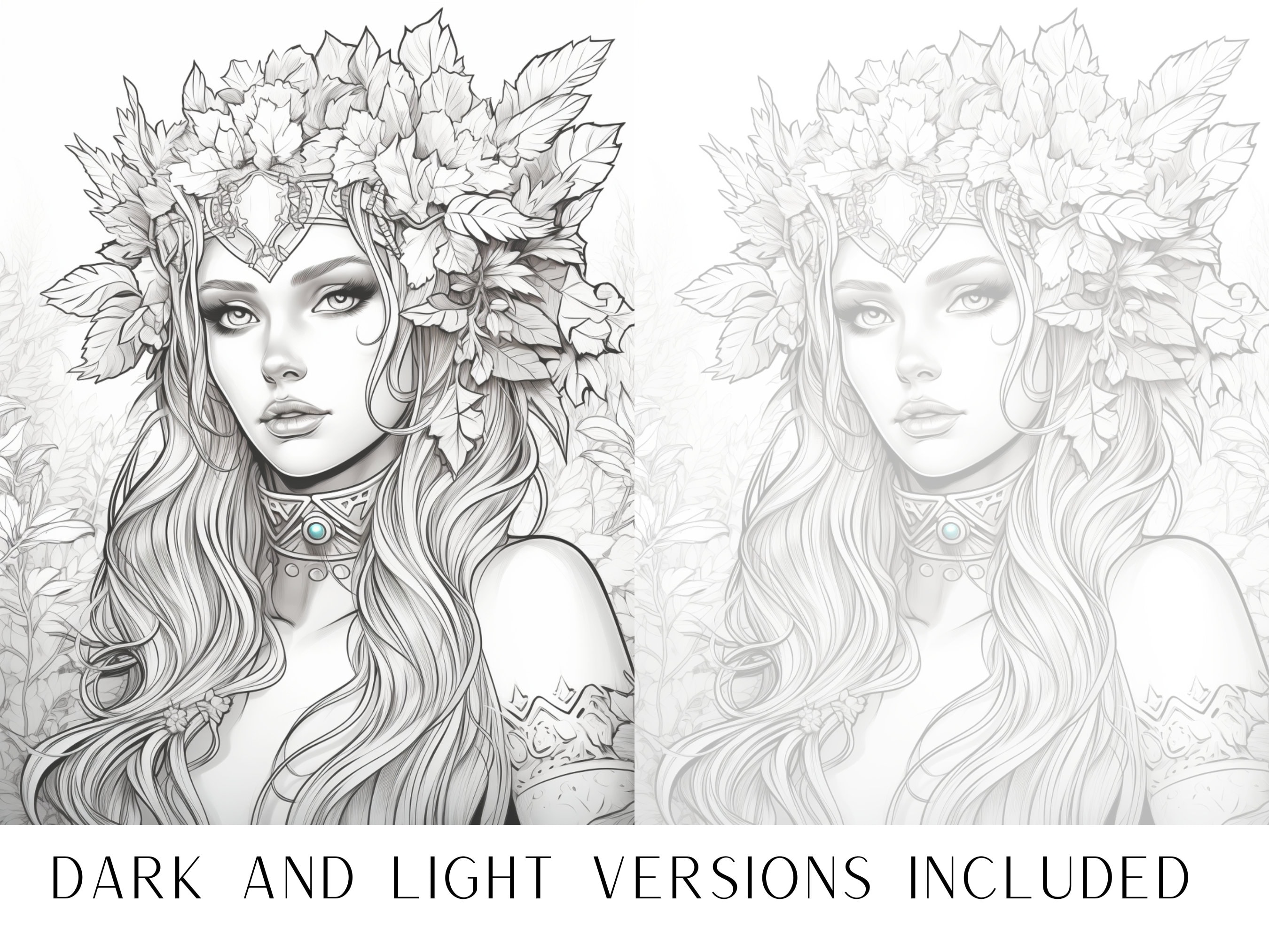 25 Fantasy Elf Druid Girl Coloring Pages - Adult and Kids Coloring Book ...