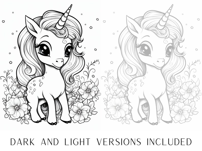 50 Adorable Baby Unicorn Coloring Pages Adult and Kids Coloring Book ...