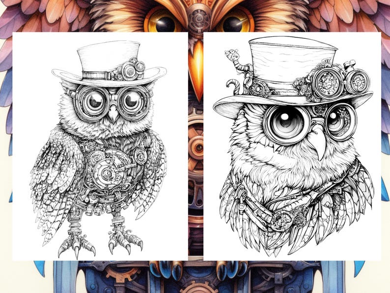 100 Steampunk Owl Coloring Pages - Instant PDF Digital Download ...