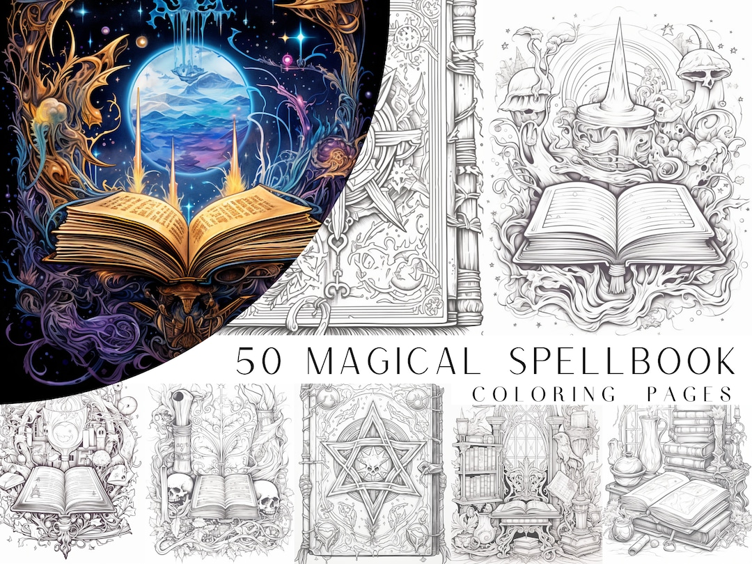 50 Magical Spellbook Coloring Pages - Adult and Kids Coloring Book ...