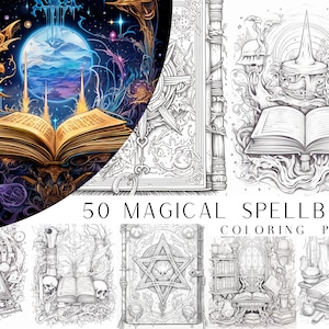 50 Magical Spellbook Coloring Pages - Adult and Kids Coloring Book ...