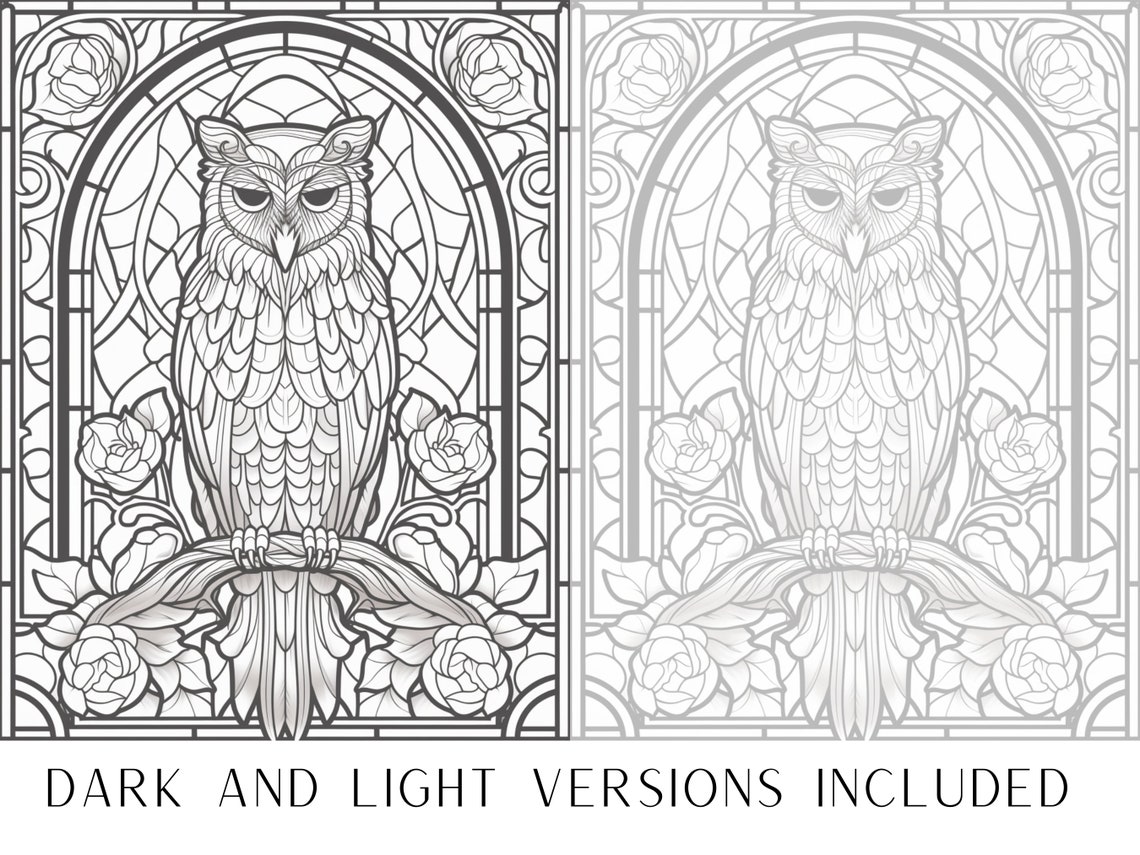 50 Stained Glass Coloring Pages - Adult Coloring Pages, Grayscale ...