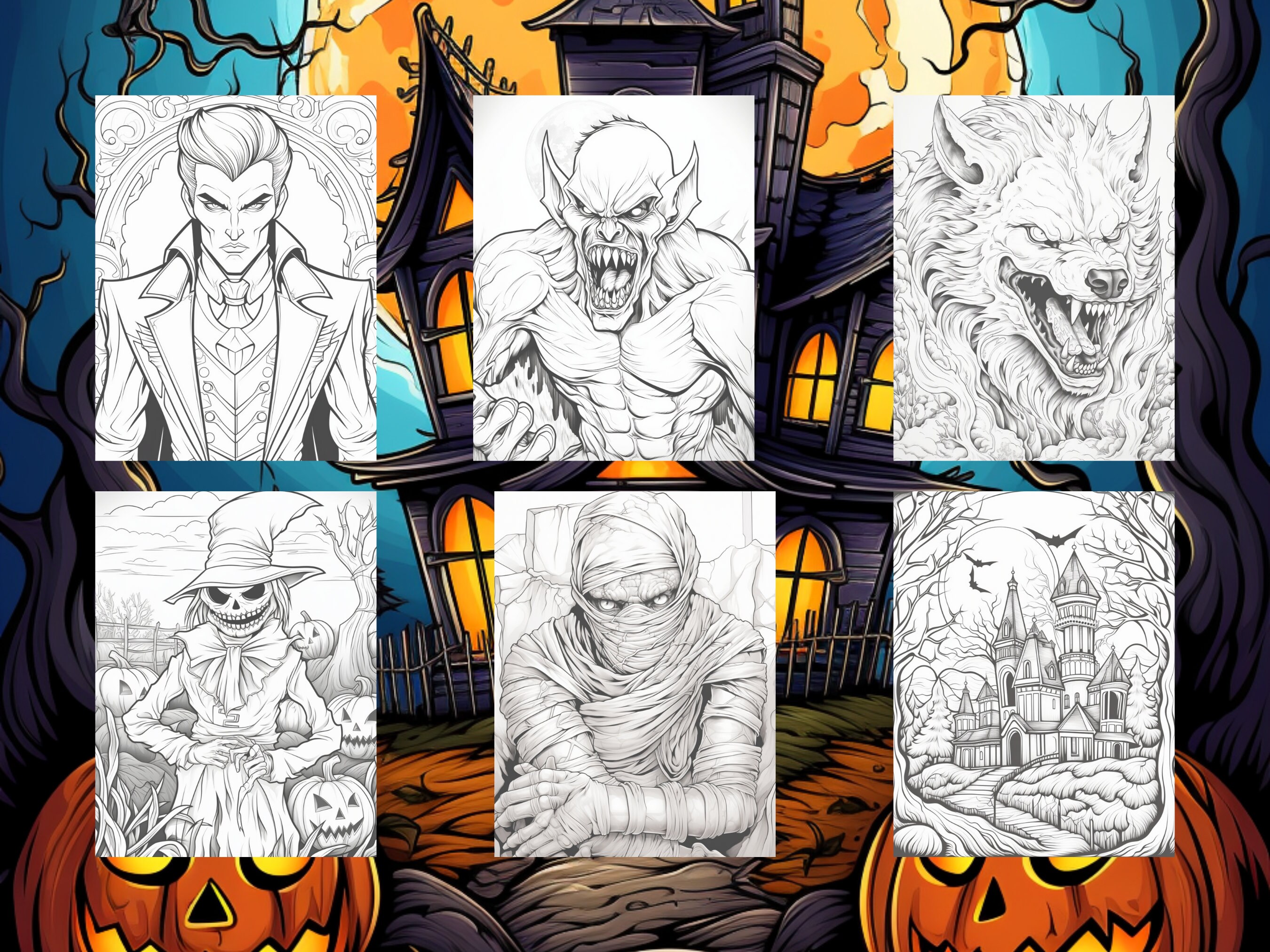 100 Halloween Theme Coloring Pages Kids and Adult Coloring Book ...