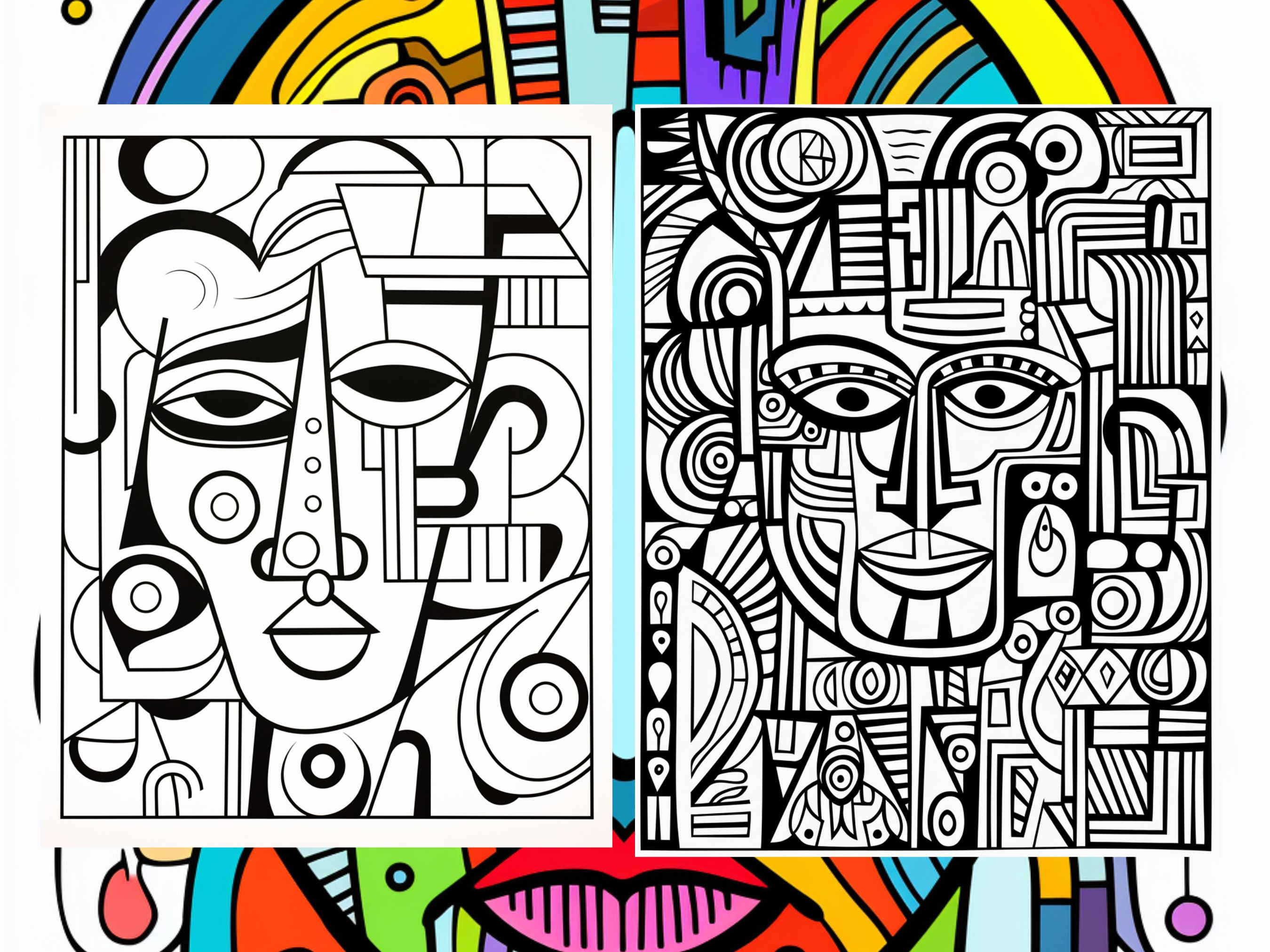 100 Abstract Faces Coloring Pages Adult and Kids Coloring Book, Learn ...