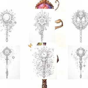 50 Magical Wand Coloring Pages - Adult and Kids Coloring Book, Fantasy ...