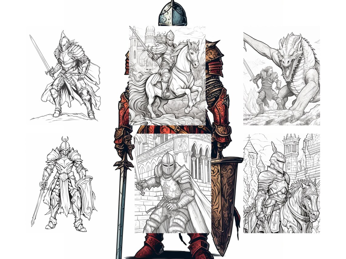 25 Fantasy Knight Coloring Pages Kids and Adults Coloring - Etsy