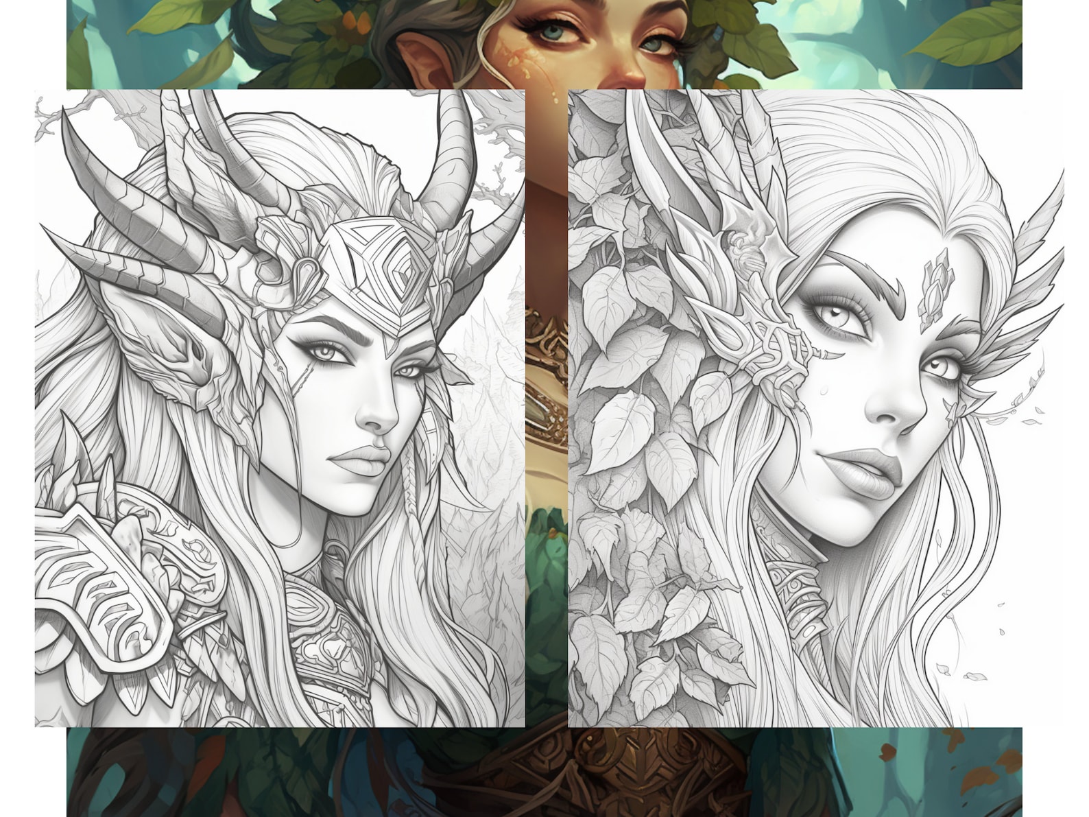 25 Fantasy Elf Druid Girl Coloring Pages Adult and Kids Coloring Book ...