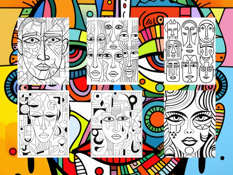 100 Abstract Faces Coloring Pages Adult and Kids Coloring Book, Learn ...
