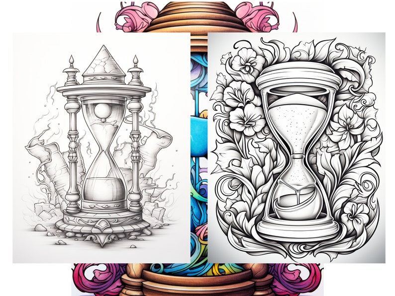 100 Magical Hourglass Coloring Pages Adults and Kids Coloring Book ...