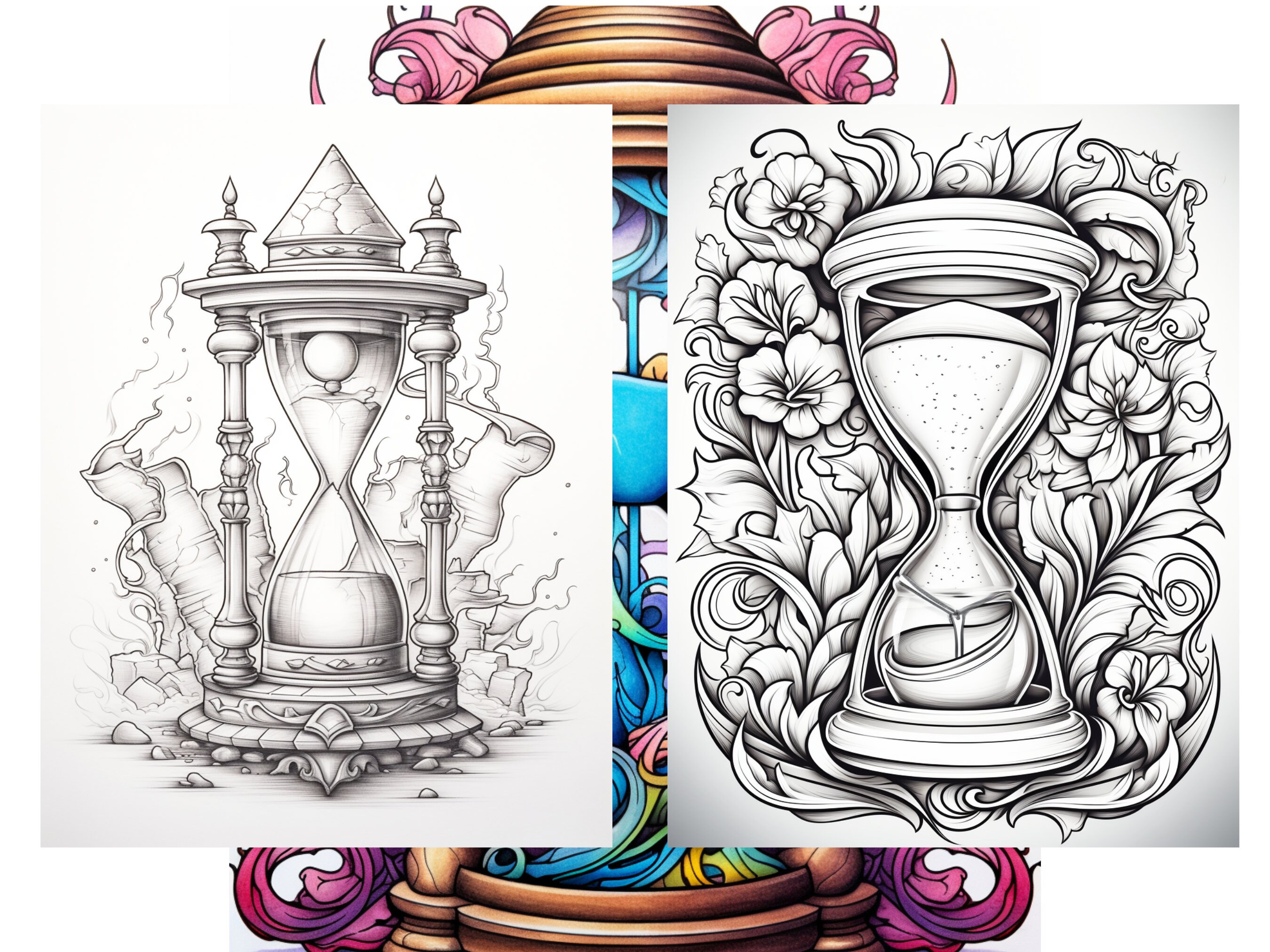 100 Magical Hourglass Coloring Pages Adults and Kids Coloring Book ...