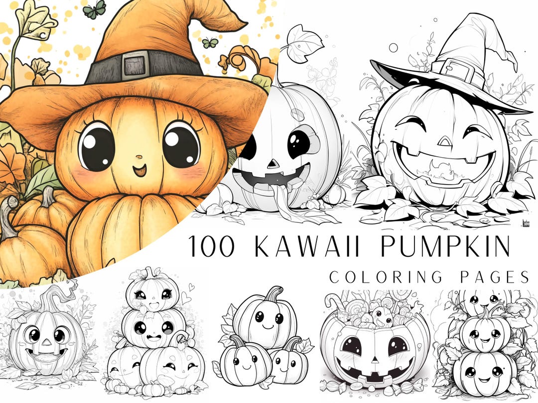 100 Kawaii Pumpkin Coloring Pages - Instant PDF Digital Download ...