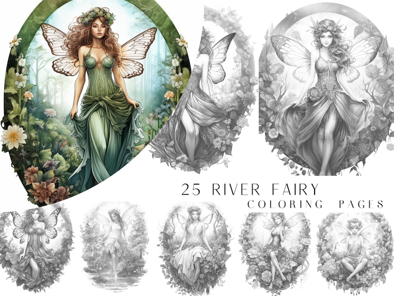 25 River Fairy Coloring Pages - Adult Coloring Book, Fantasy Coloring ...