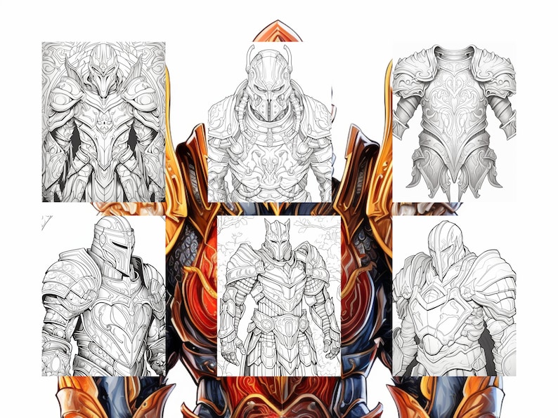 25 Fantasy Armor Coloring Pages Adult and Kids Coloring Book, Fantasy ...