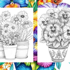 25 Potted Flowers Coloring Pages - Adults and Kids Coloring Book ...
