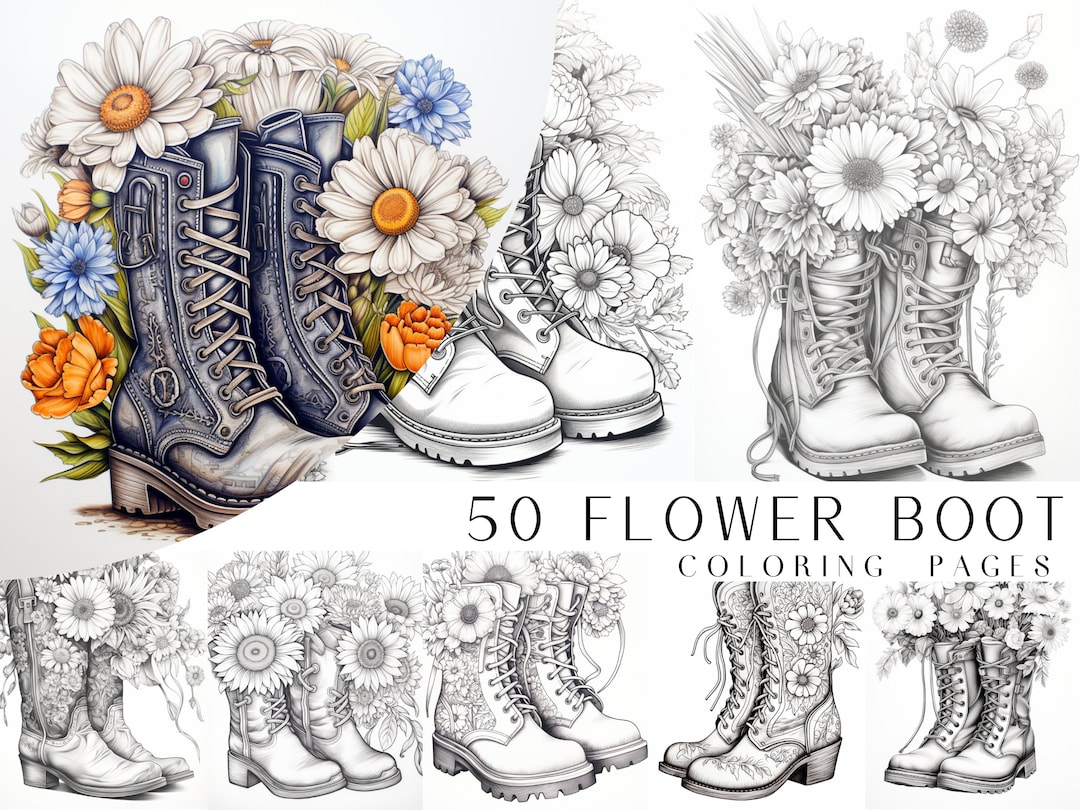 50 Flower Boot Coloring Pages - Adult and Kids Coloring Book, Coloring ...
