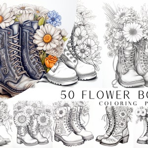 50 Flower Boot Coloring Pages Adult and Kids Coloring Book, Coloring ...