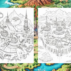 50 Fantasy Map Coloring Pages - Adult and Kids Coloring Book, Fantasy ...