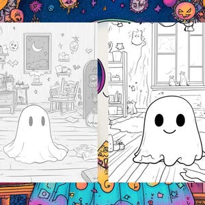 50 Cute Kawaii Spooky Ghost Coloring Pages - Kids and Adult Coloring ...