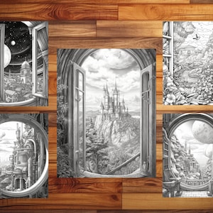 100 Windows to Another World Coloring Book - Adult Coloring Pages ...