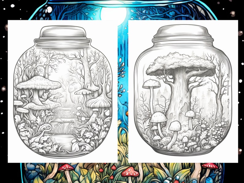 50 Enchanted Forest Jar Coloring Pages Adult and Kids Coloring Book ...
