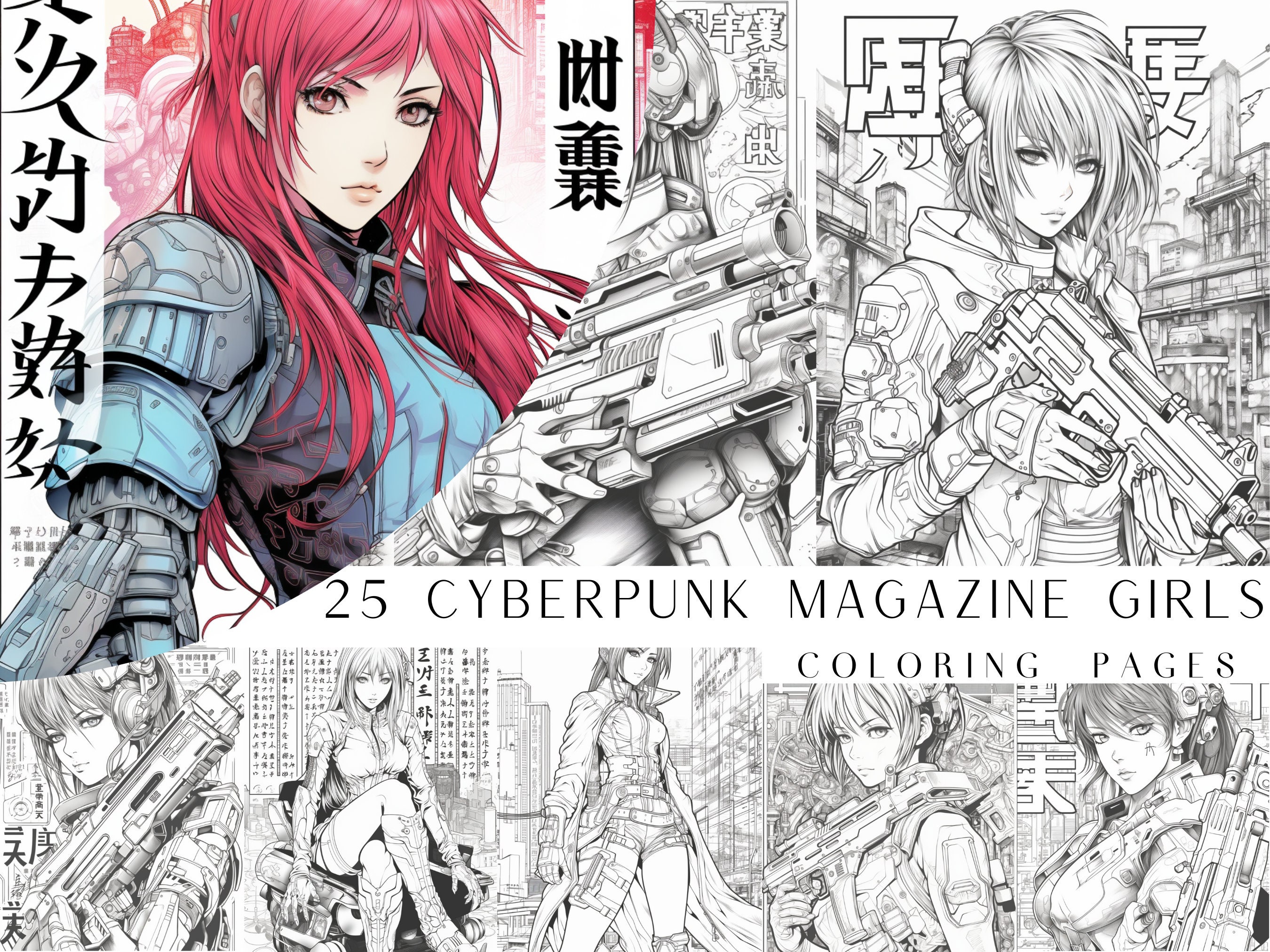 25 Cyberpunk Magazine Girl Coloring Pages Adult Coloring Book ...