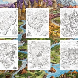 50 Fantasy Map Coloring Pages - Adult and Kids Coloring Book, Fantasy ...