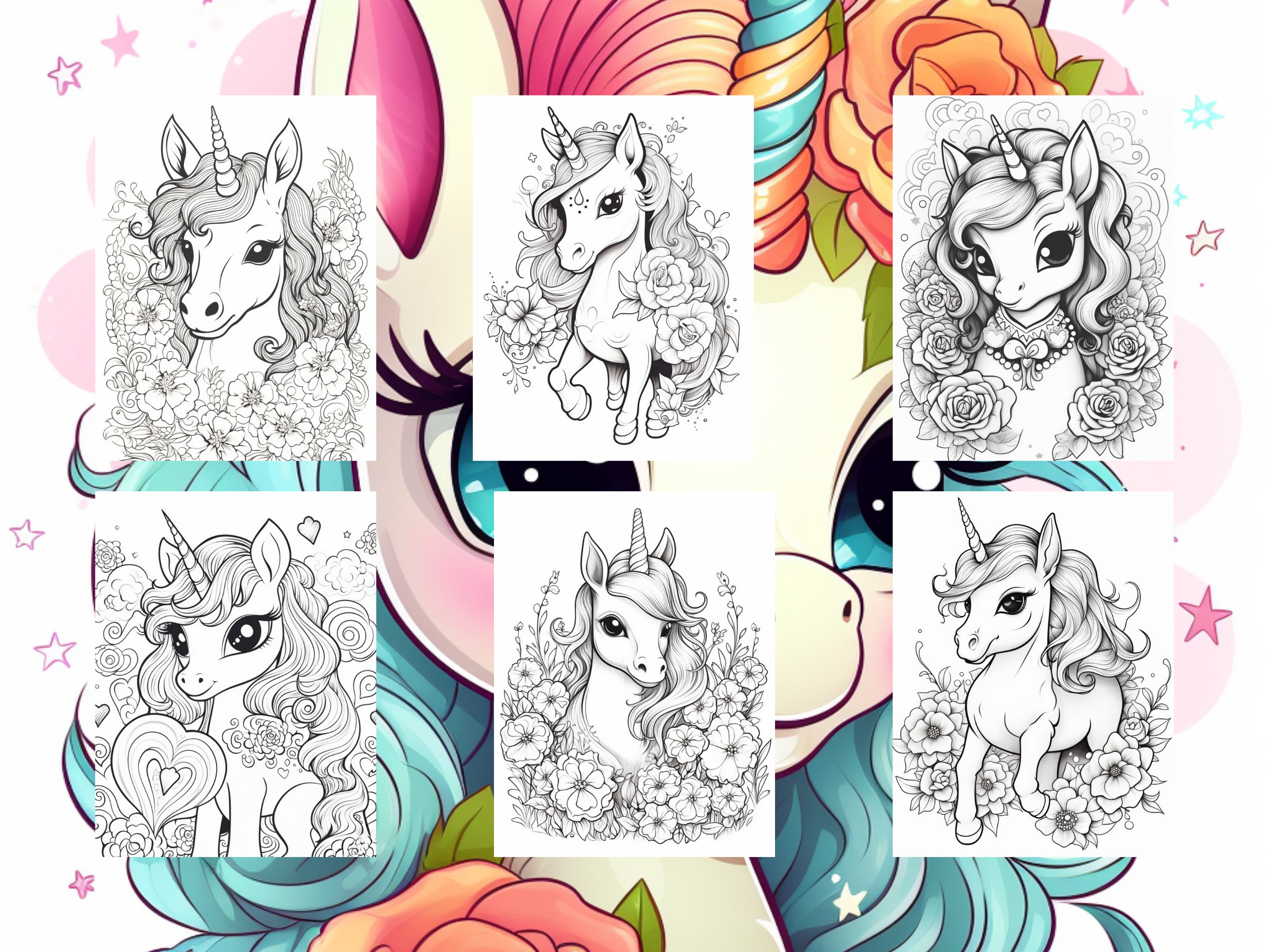 50 Adorable Baby Unicorn Coloring Pages Adult and Kids Coloring Book ...