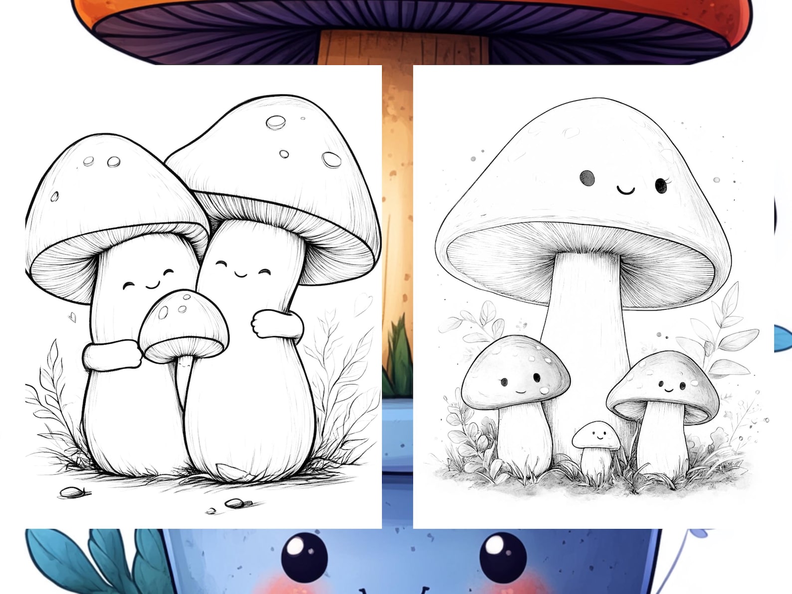50 Kawaii Mushroom Coloring Pages - Instant Digital PDF Download, Cute ...