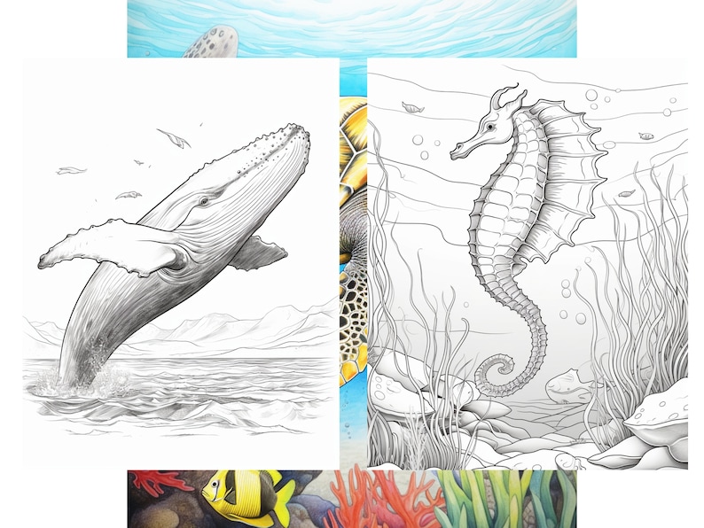 50 Sea Creature Coloring Pages - Adult and Kids Coloring Book, Ocean ...