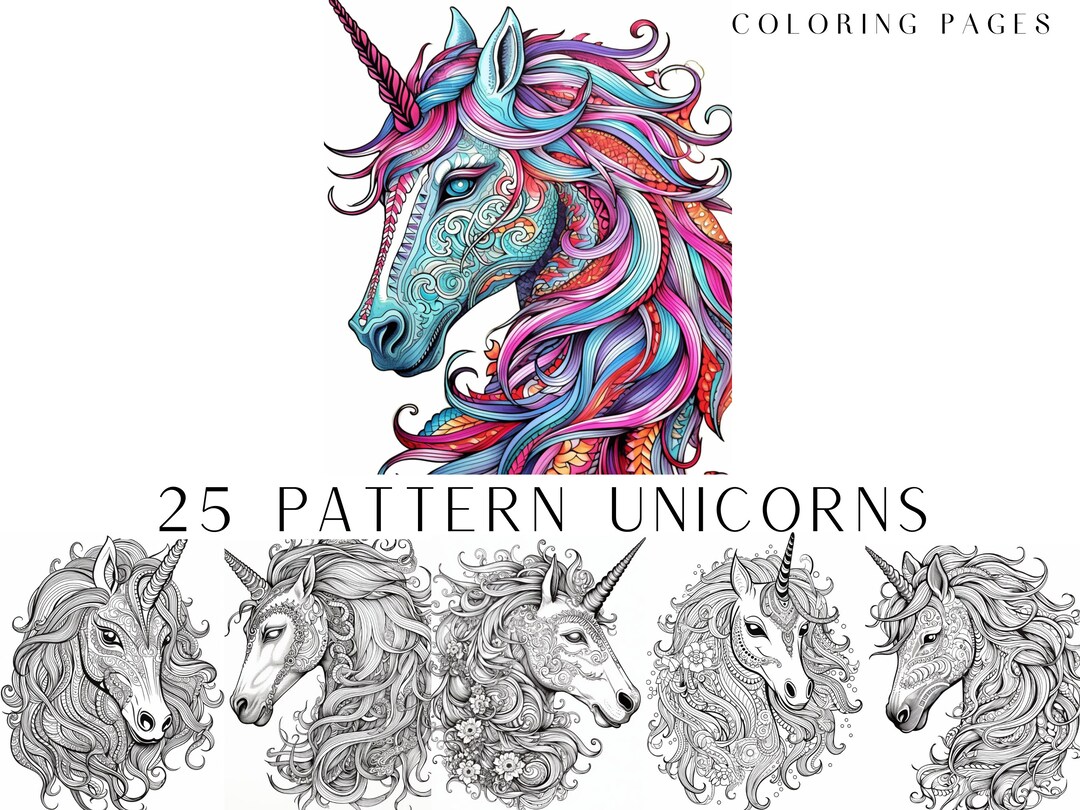 25 Patterned Unicorn Coloring Pages - Adult and Kids Coloring Book ...