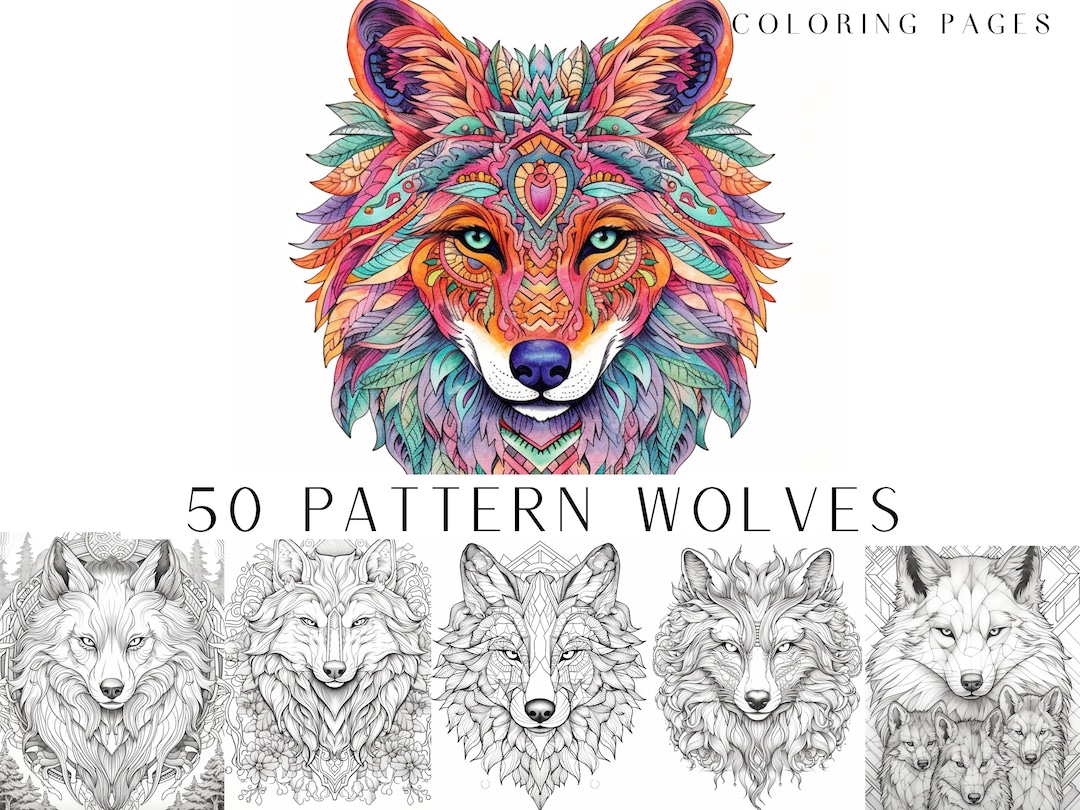 50 Patterned Wolf Coloring Pages - Adults and Kids Coloring Book ...