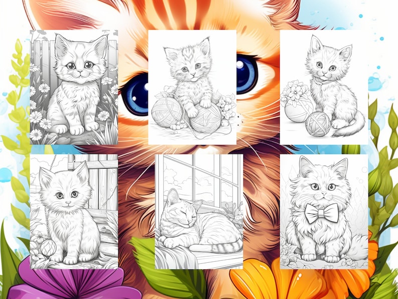 25 Adorable Cat Coloring Pages Adult and Kids Coloring Book, Animal ...