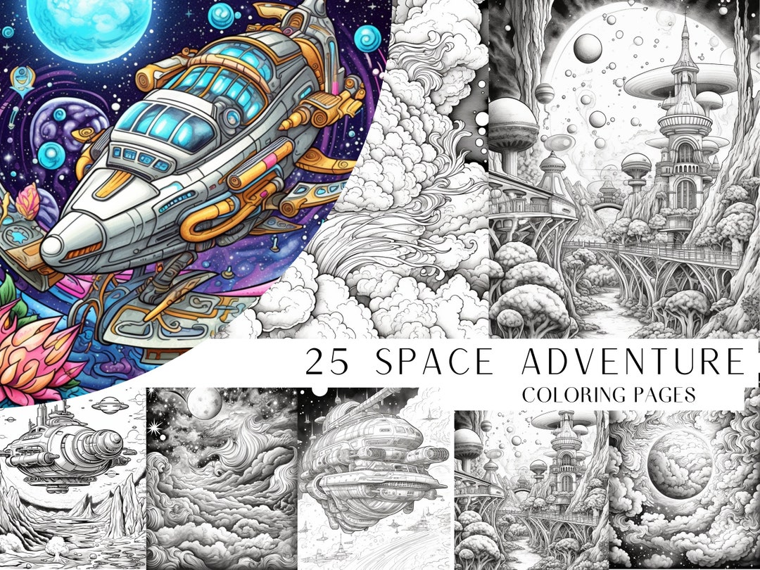 25 Space Adventure Coloring Pages - Kids and Adult Coloring Book ...