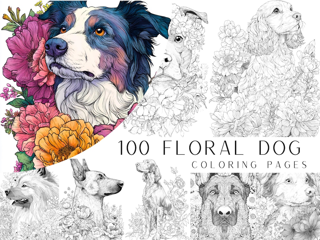 100 Floral Dog Coloring Pages - Instant Printable Digital PDF Download ...