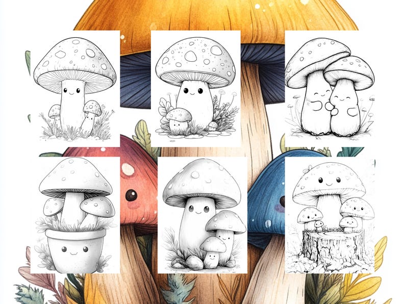 50 Kawaii Mushroom Coloring Pages - Instant Digital PDF Download, Cute ...