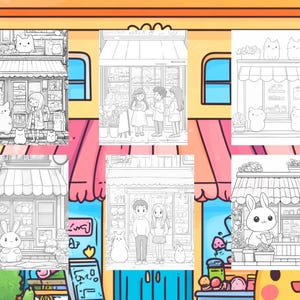 50 Kawaii Storefront Coloring Pages - Adult and Kids Coloring Book ...