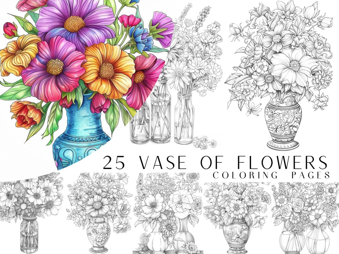 25 Vase of Flowers Coloring Pages - Adults and Kids Coloring Book ...